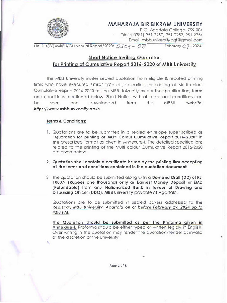 Inviting Quatation for Printing of Cumulative Report 2016-2020 (1 ...