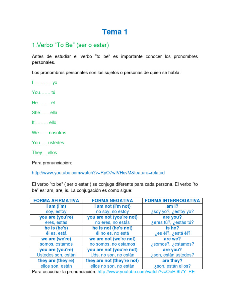 Introducción al Verbo "To Be" en Inglés | PDF | Verbo | Sustantivo