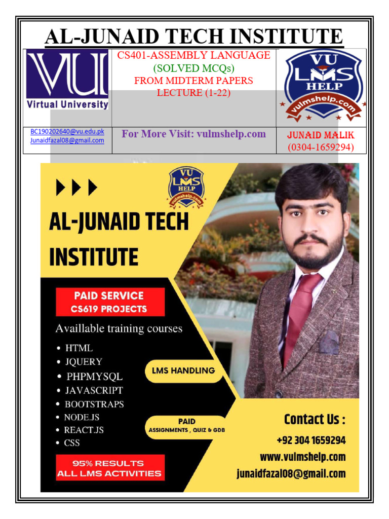 Cs401 Midterm Solved Mcqs by Junaid | PDF | Assembly Language | Pointer (Computer Programming)