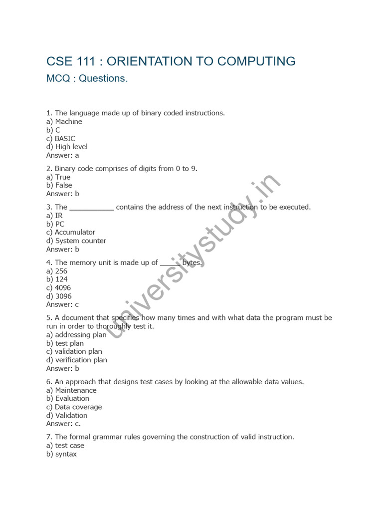 CSE 111 MCQ 2 | PDF | Assembly Language | Java Virtual Machine CSE 111 MCQ 2 | PDF | Assembly Language | Java Virtual Machine