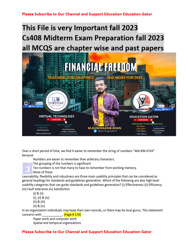 Cs408 Midterm MCQ by Eucation Gatorpdf | PDF | Color | Usability