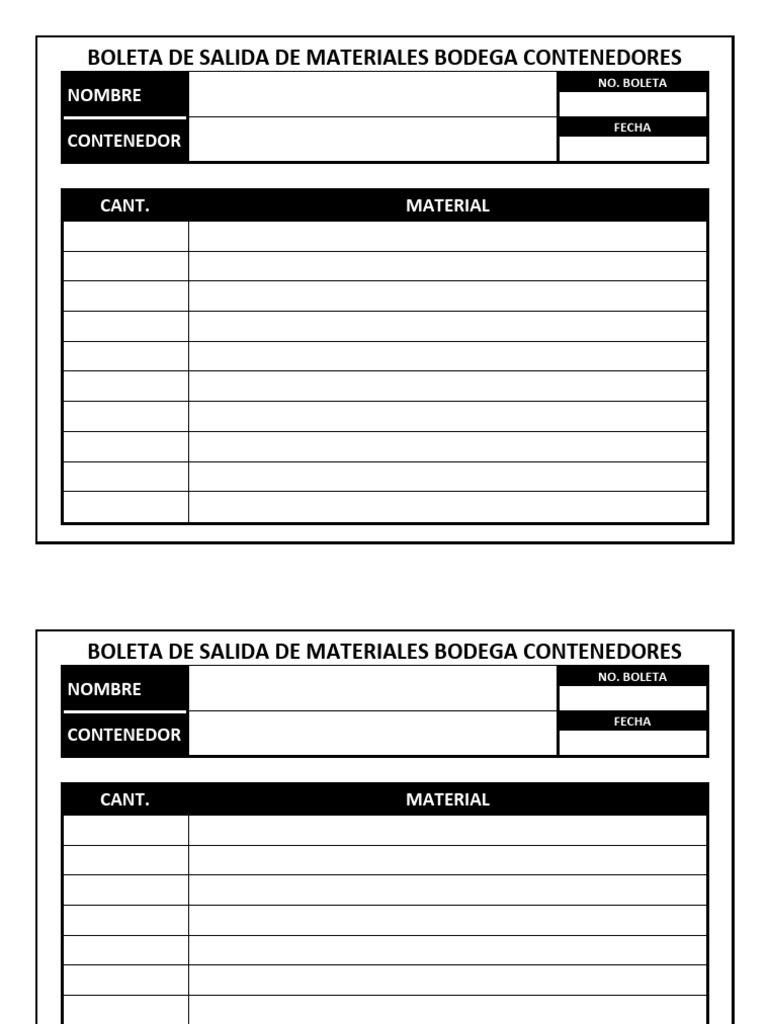 Boleta de Salida de Materiales Bodega Contenedores | PDF