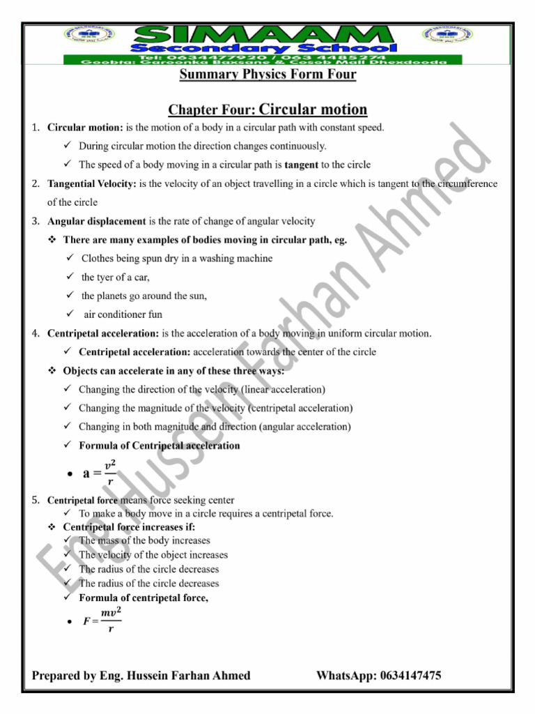 Summary Physics Form Four Chapter 4 Circular Motion | PDF