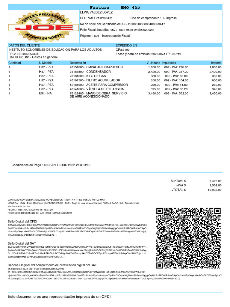 Factura HMO 455: Este Documento Es Una Representación Impresa de Un CFDI | PDF | Pagos