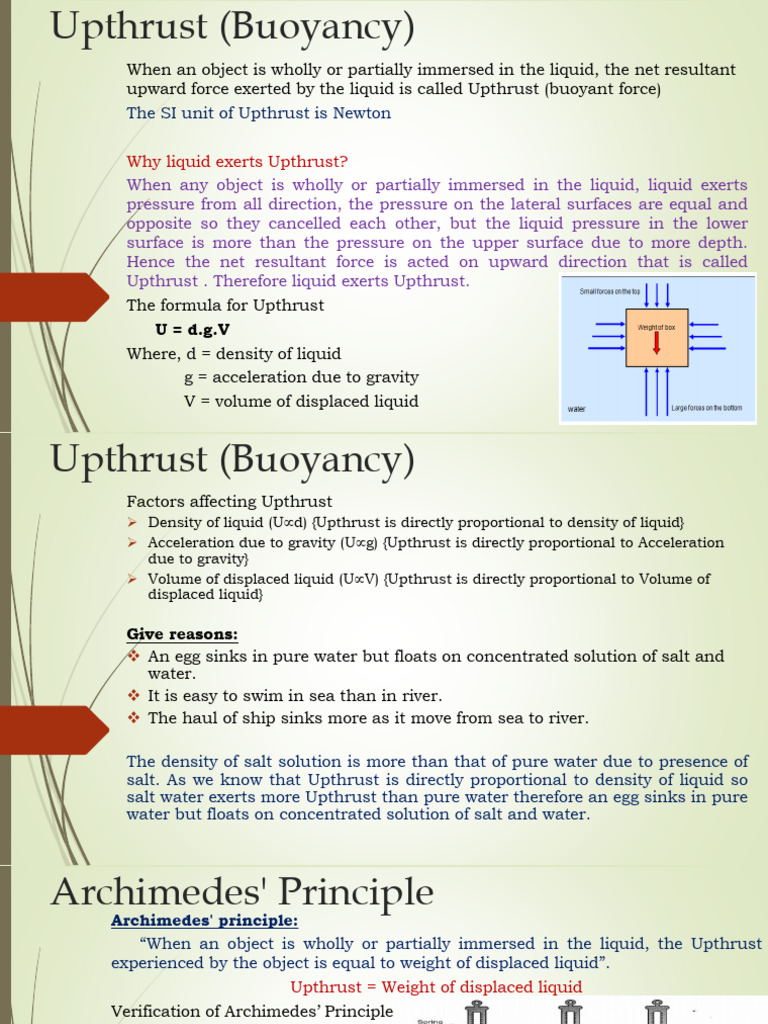 Upthrust and Law of Floatation | PDF | Buoyancy | Metrology