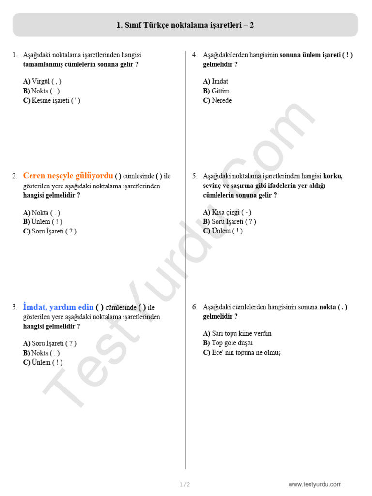 1 Sinif Turkce Noktalama Isaretleri 2 | PDF 1 Sinif Turkce Noktalama Isaretleri 2 | PDF