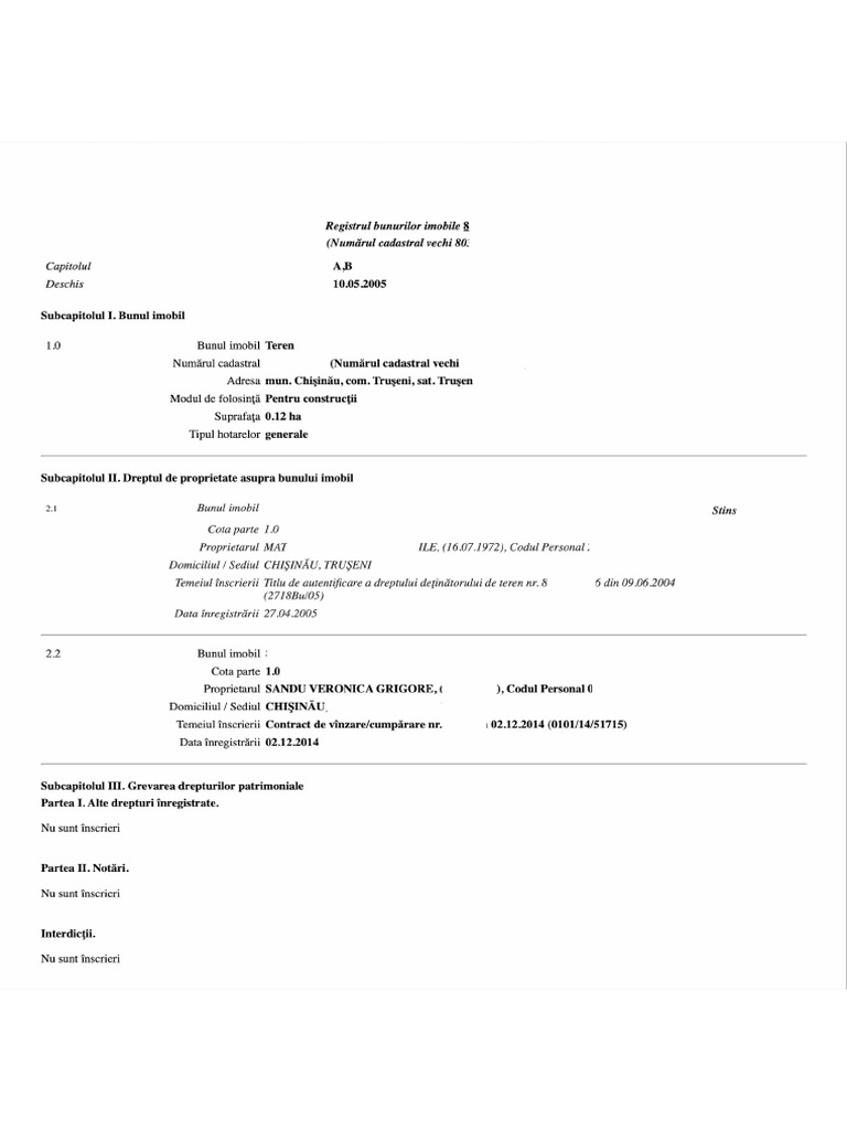 Extras Cadastru Casa Veronica Sandu | PDF