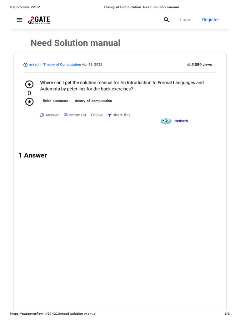 Theory of Computation - Need Solution Manual | PDF | Theory Of ...