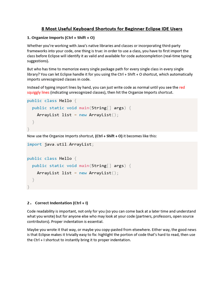 Eclipse Short Cut | Download Free PDF | Java (Programming Language) | Eclipse (Software)