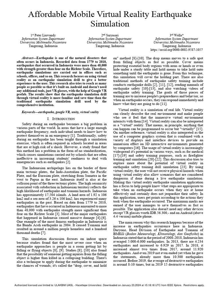 Affordable Mobile Virtual Reality Earthquake Simulation | PDF | Virtual ...