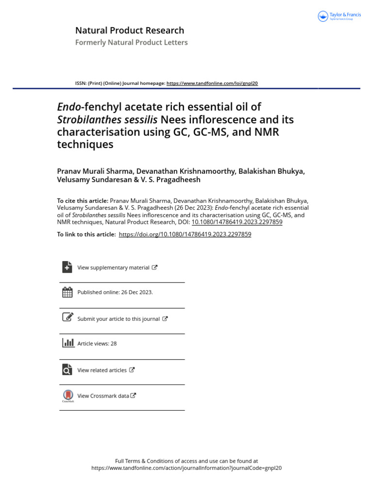 Endo-Fenchyl Acetate Rich Essential Oil of Strobilanthes Sessilis Nees ...