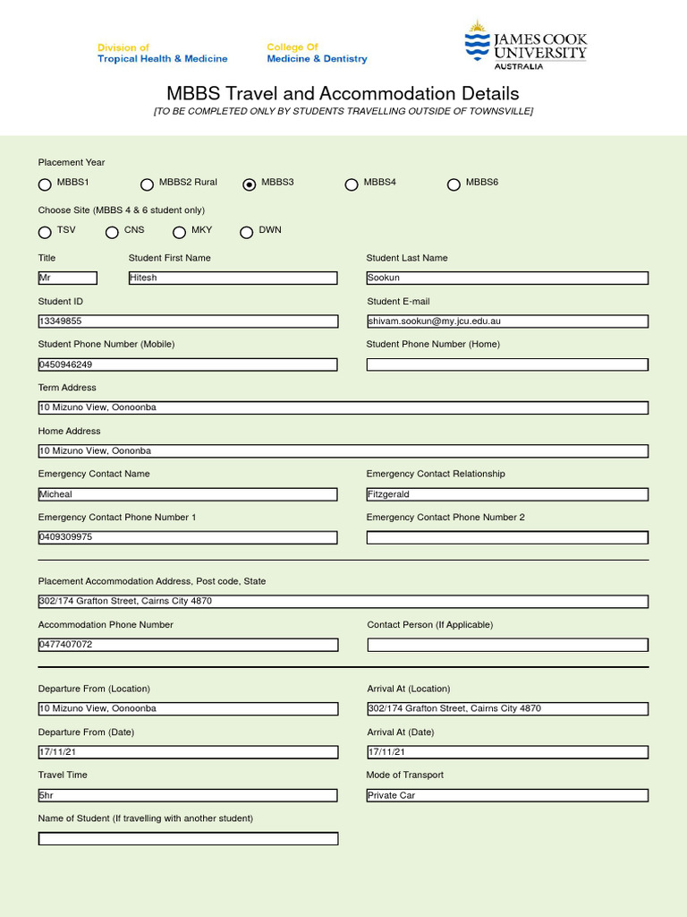 Travel and Accommodation Form | PDF