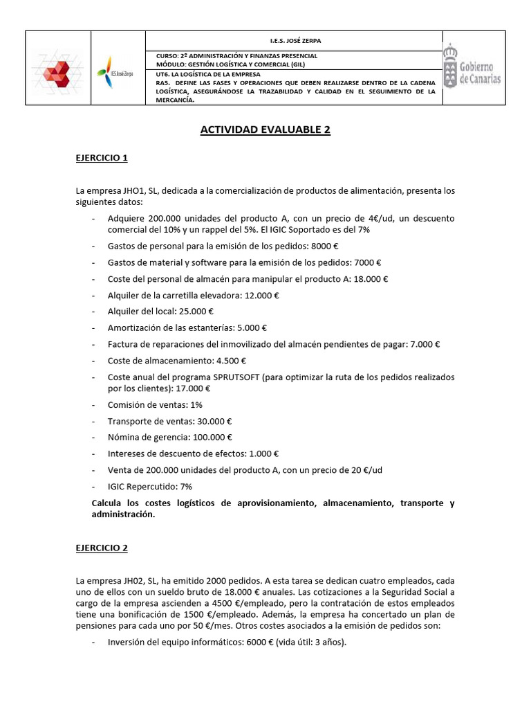 Actividad Evaluable 2 | PDF | Logística | Business