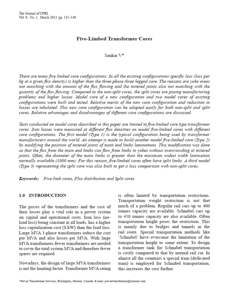 Five-Limb Transformer Core Configurations | PDF | Transformer | Rail ...
