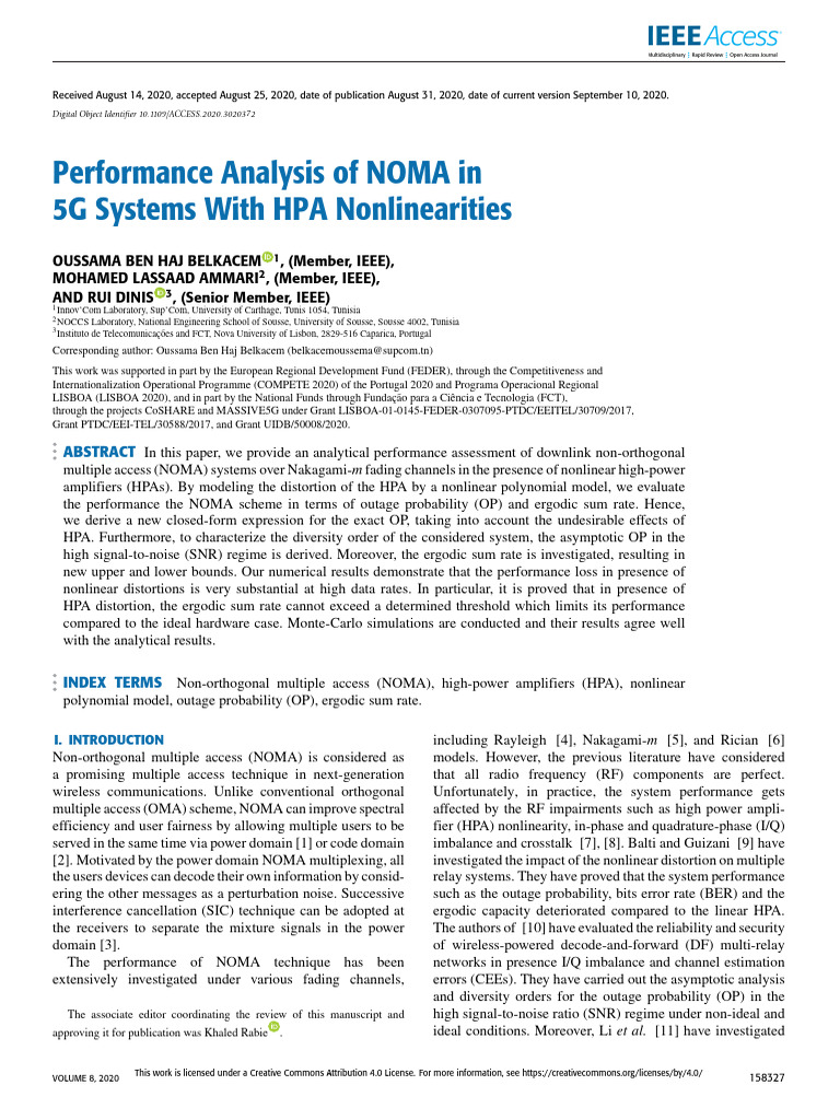 Performance Analysis of NOMA in 5G Systems With HPA Nonlinearities | PDF | Channel Access Method ...