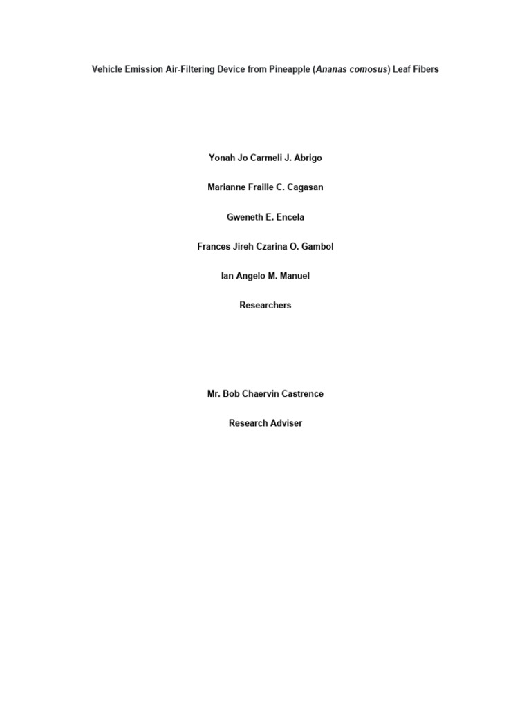 Vehicle Emission Air Filtering Device | PDF | Air Pollution ...