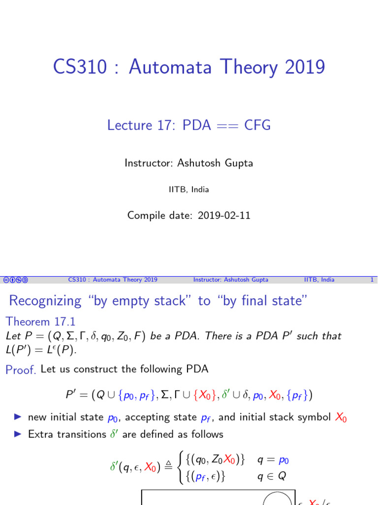 Lec 17 Pda CFG | PDF | Linguistics | Computer Programming
