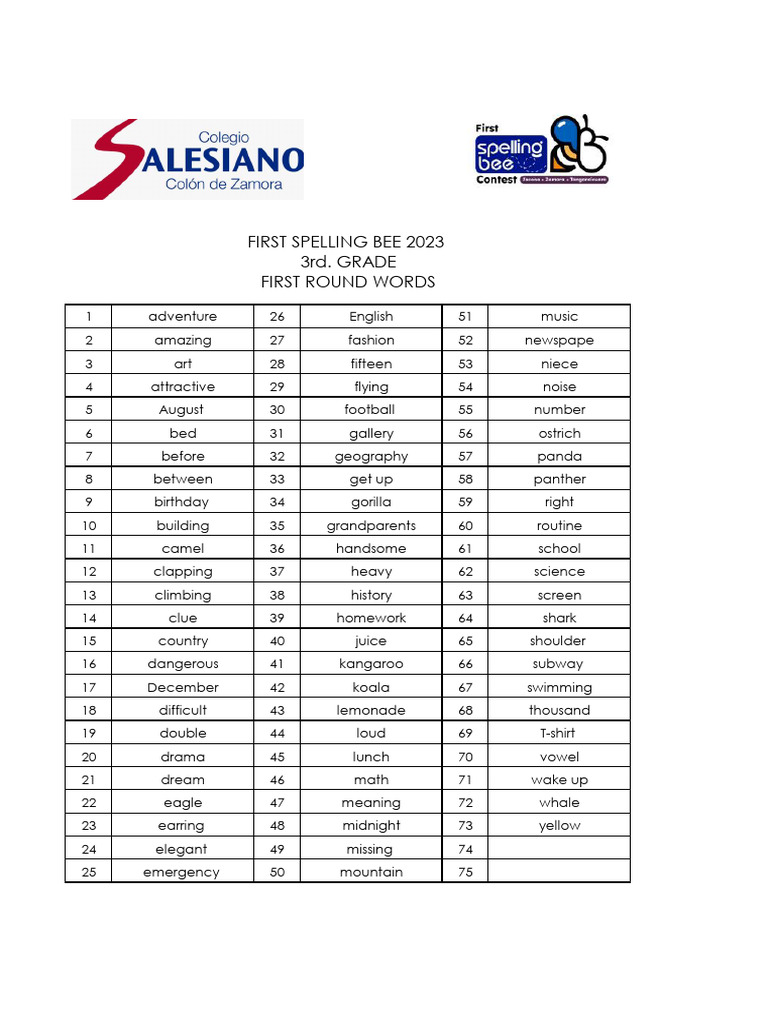 3 Rd. Grade Spelling Bee Contest Words | PDF