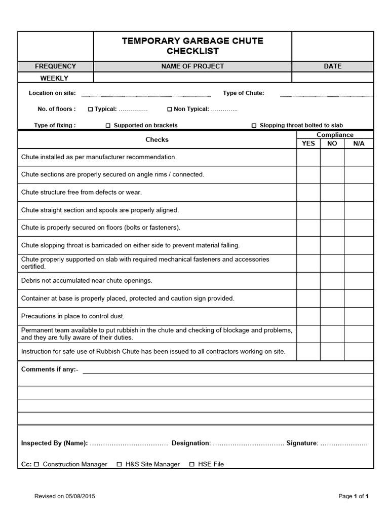 Checklist - Temporary Garbage Chute | PDF