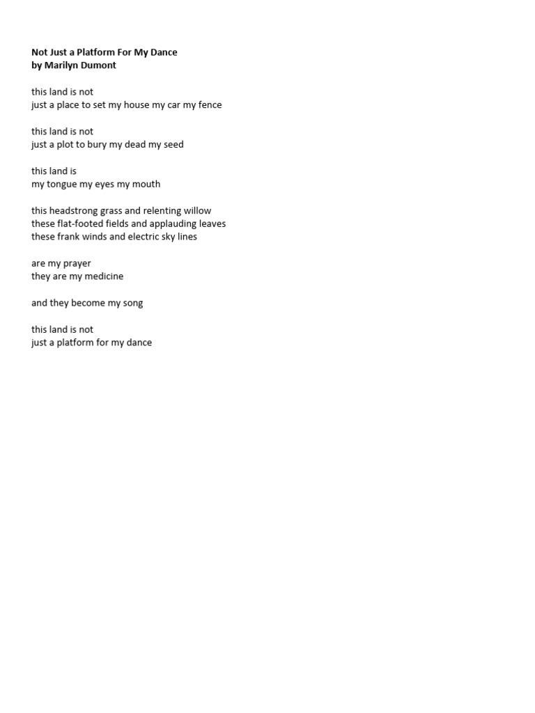 Marilyn Dumont - Not Just A Platform For My Dance | PDF