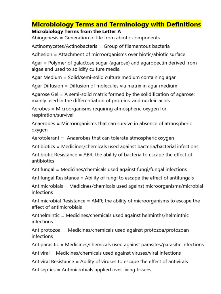 Microbiology Glossary for Students | PDF | Bacteria | Microorganism