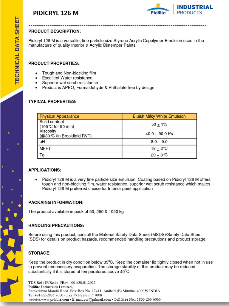 TDS - Pidicryl 126M | PDF | Paint | Secondary Sector Of The Economy