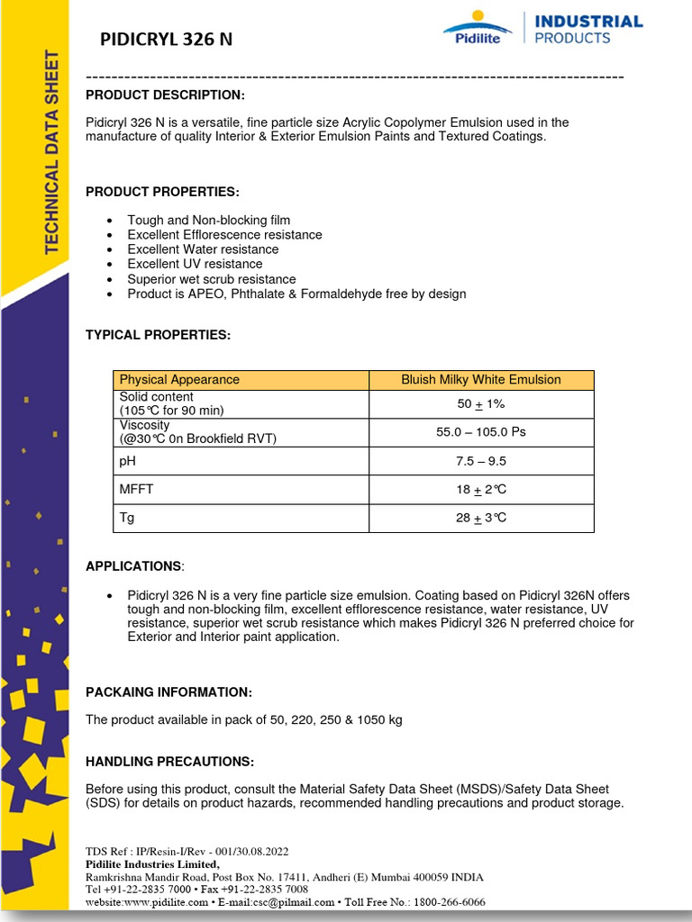 TDS Pidicryl 326N Pure | PDF | Paint | Industrial Processes