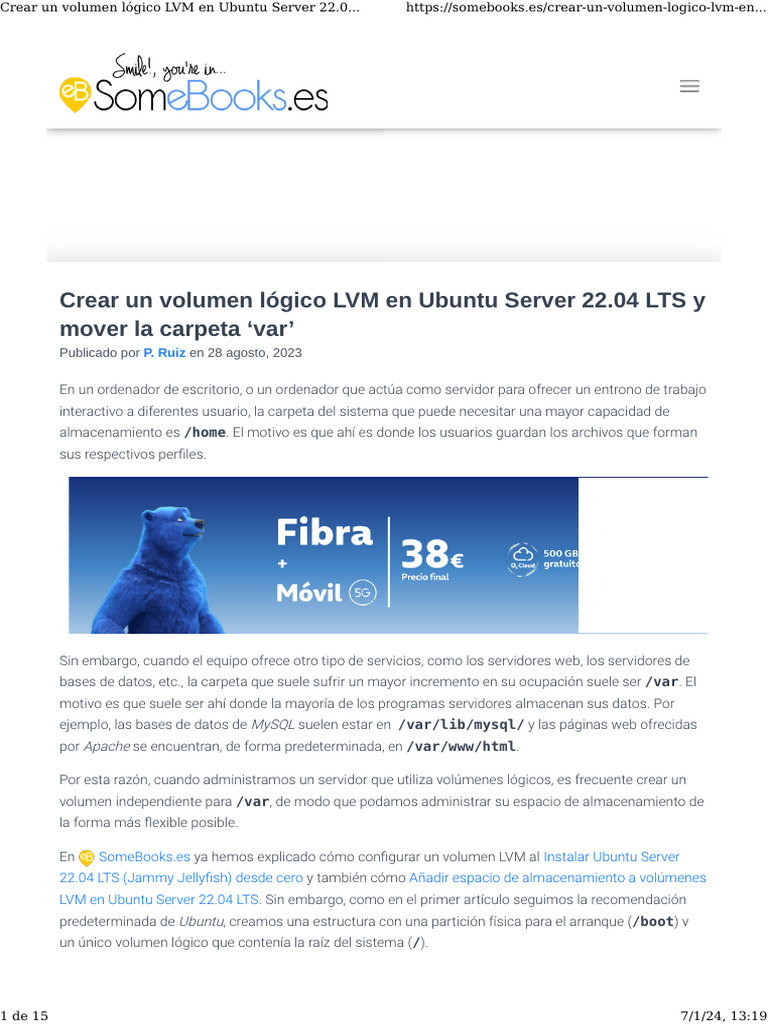 Crear Un Volumen Lógico LVM en Ubuntu Server 22.04 LTS y Mover La Carpeta - Var - SomeBooks - Es ...