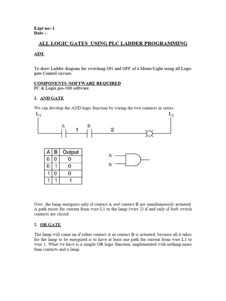 PLC expt 1 ALL GATES | PDF | Logic | Computer Engineering