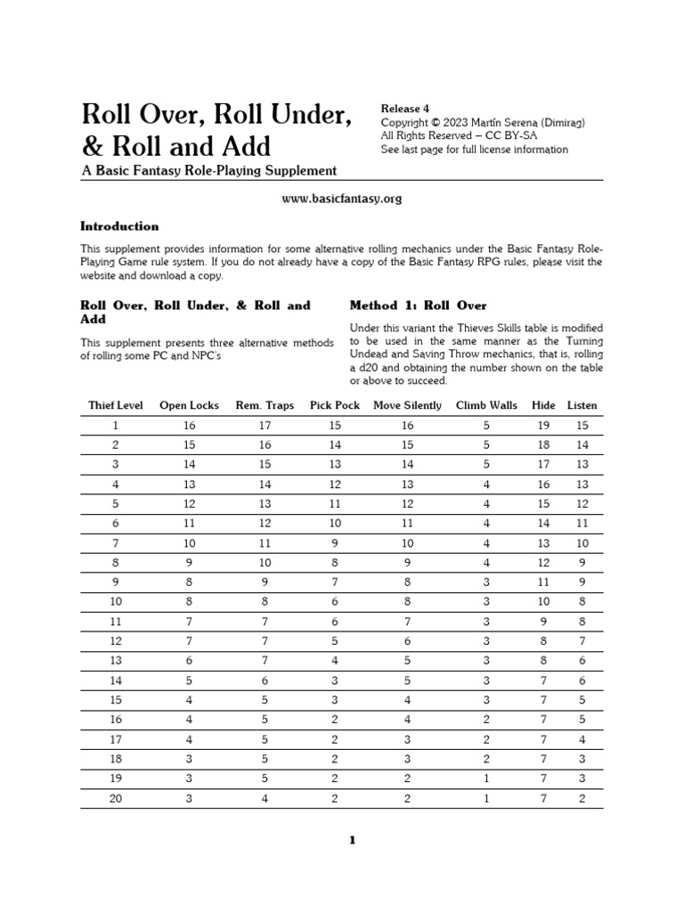 BF-Roll Over, Roll Under, & Roll and Add-R4 | PDF | Tabletop Games | Gaming