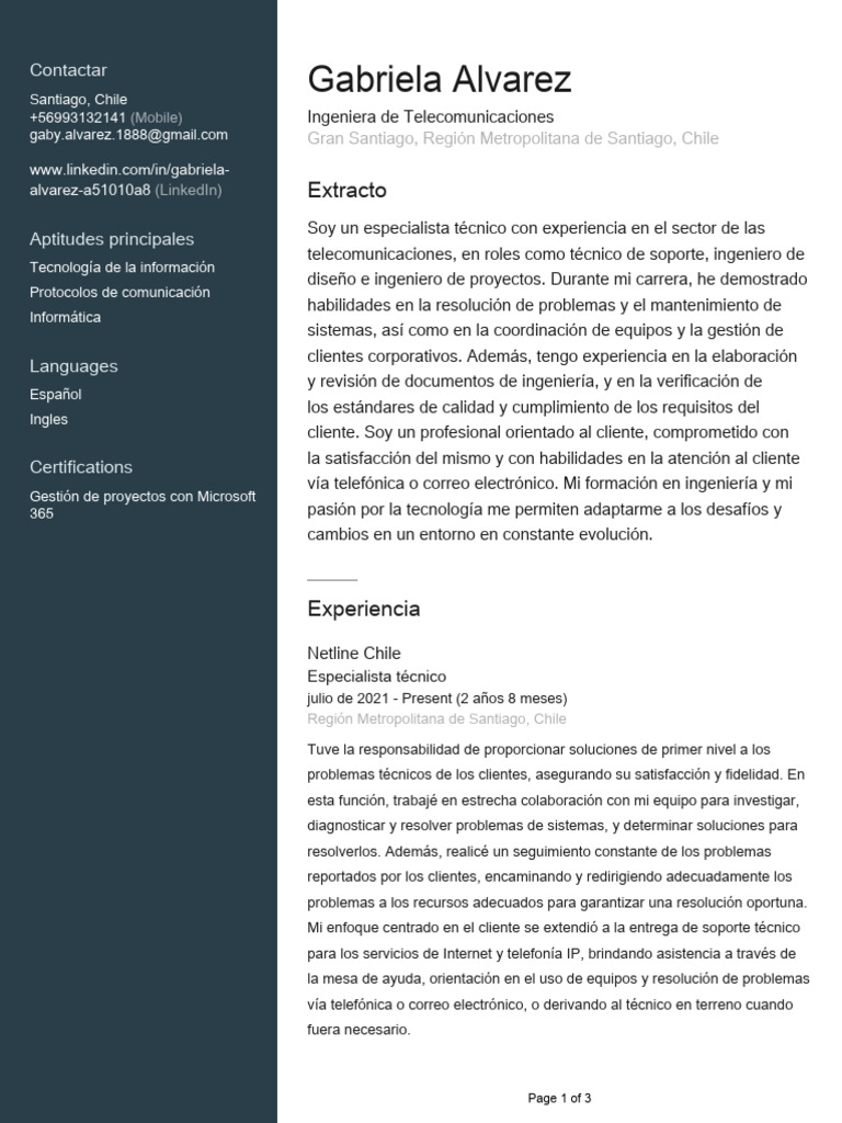 CV Gabriela Alvarez | PDF | Soporte técnico | Industrias de servicio