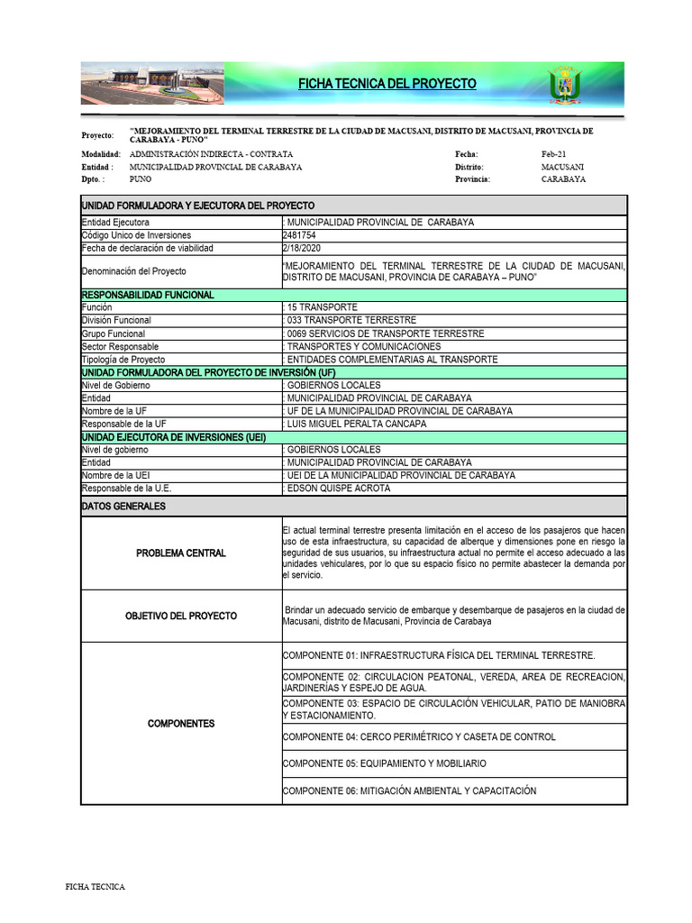 FICHA TECNICA DEL PROYECTO P.U-edw | PDF | Economias
