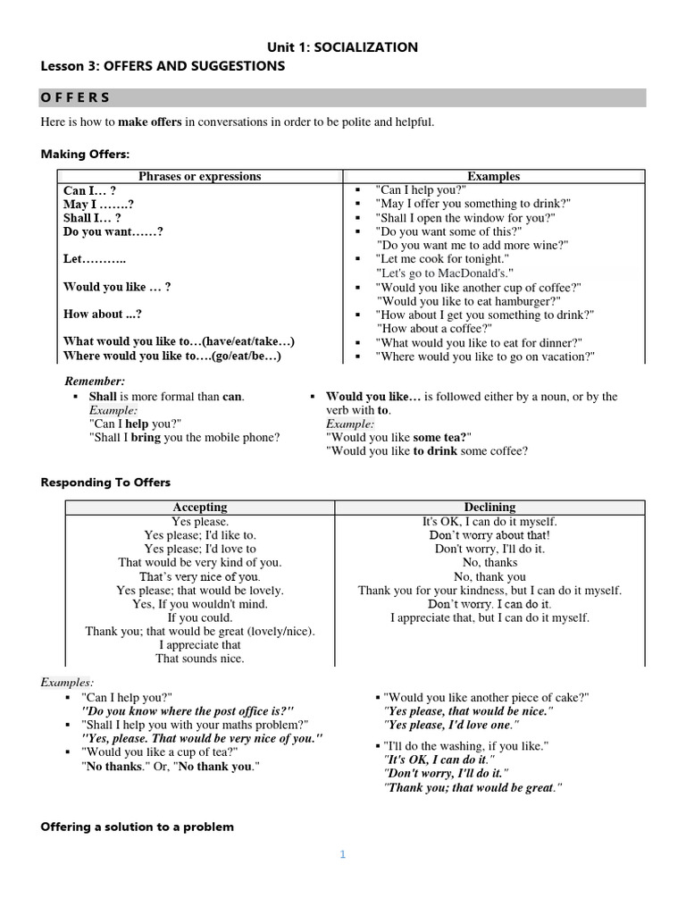 Offers and Suggestions in Conversations | PDF