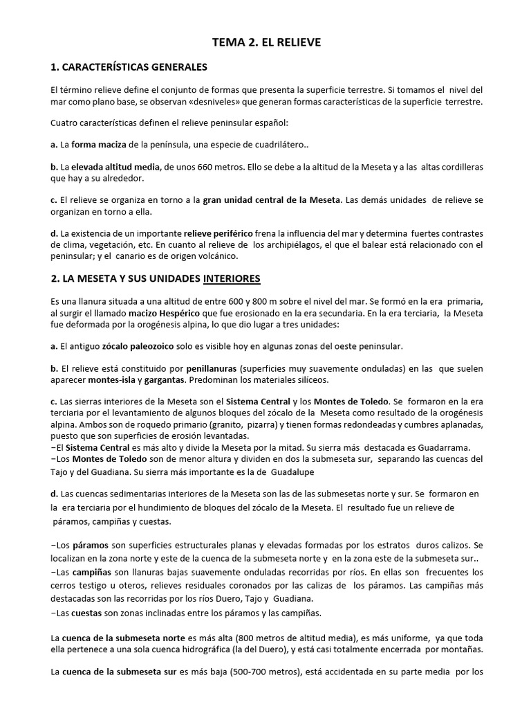 Características del relieve español | PDF | Divisiones Fisiográficas | Topografía