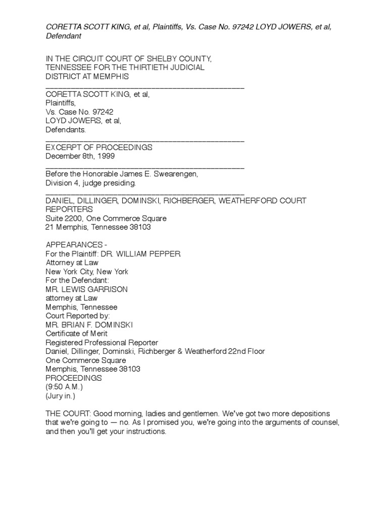 CORETTA SCOTT KING, Et Al, Plaintiffs, vs. Case No. 97242 LOYD JOWERS ...
