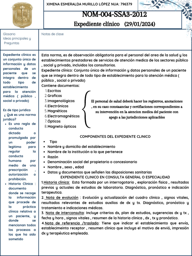 Nom 004-Ssa3-2012 Expediente Clinico Nua 796379 | PDF | Historial médico | Cuidado de la salud