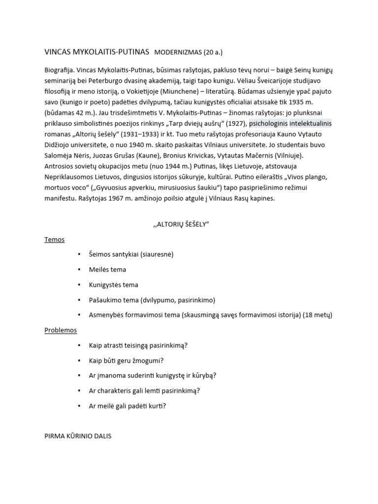 VINCAS MYKOLAITIS PUTINAS | PDF