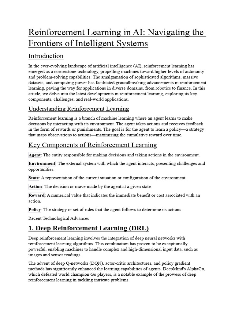 Reinforcement Learning in AI | PDF | Artificial Intelligence | Intelligence (AI) & Semantics