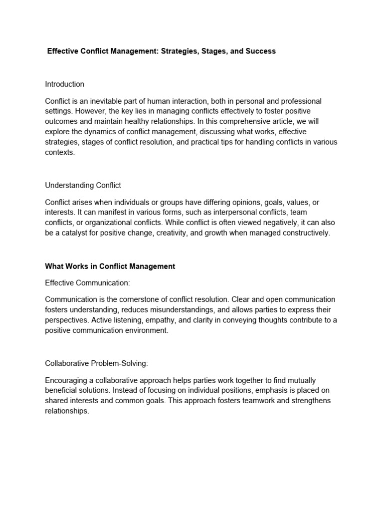 Conflict Management | PDF | Negotiation | Conflict Resolution