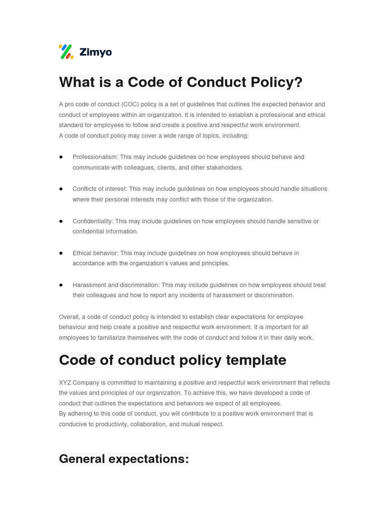 Code-of-Conduct-Policy-Template-Zimyo | PDF | Harassment | Conflict Of ...