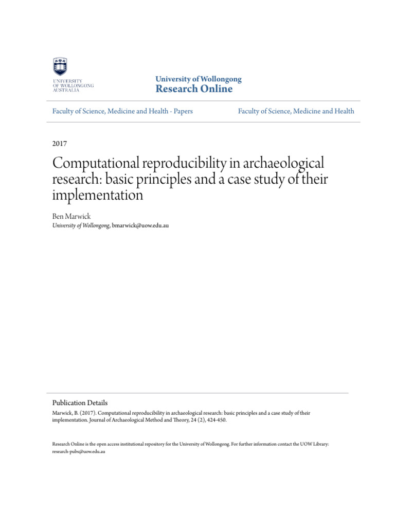 2017 Computational Reproducibility In Archaeological Re 1 Pdf Version Control