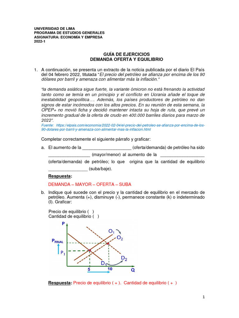 ECO - Guia - Demanda Oferta Equilibrio 2022 - 1 Solucionario | Descargar gratis PDF | Oferta y ...