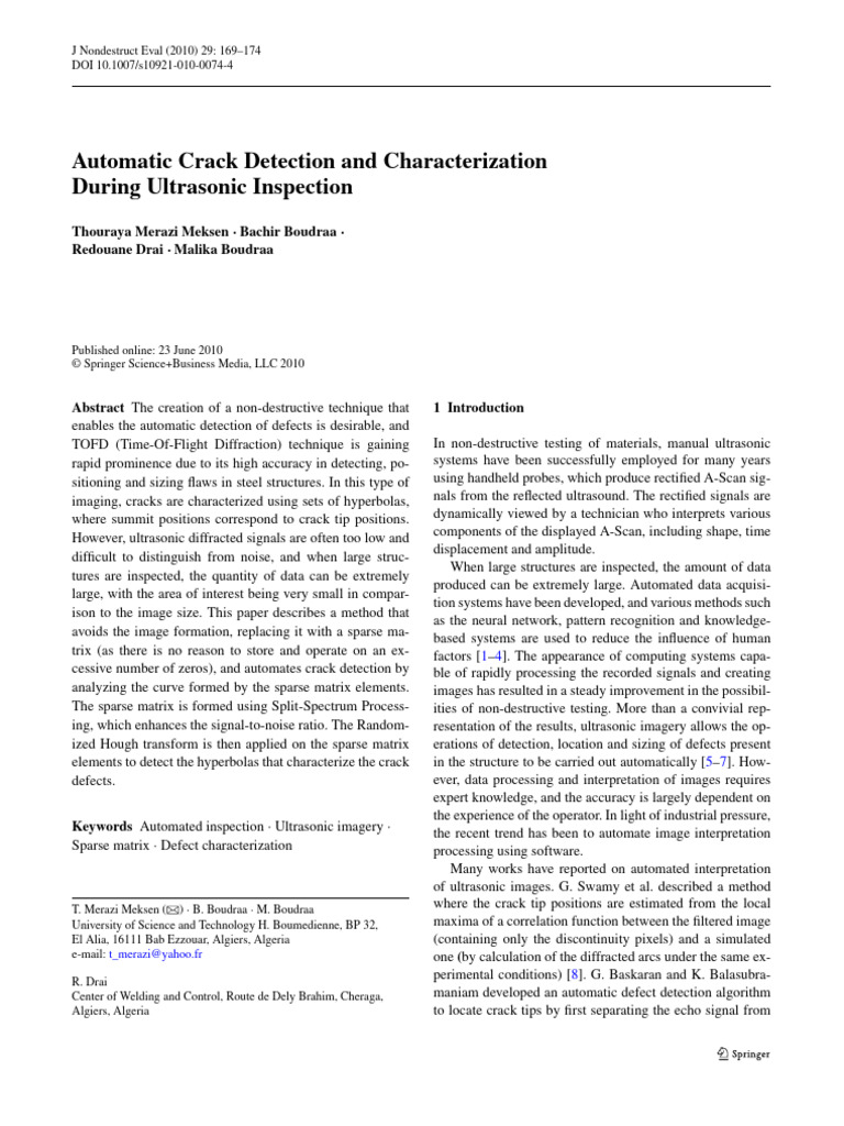 Automatic Crack Detection And Characterization During Ultras Download Free Pdf Spectral