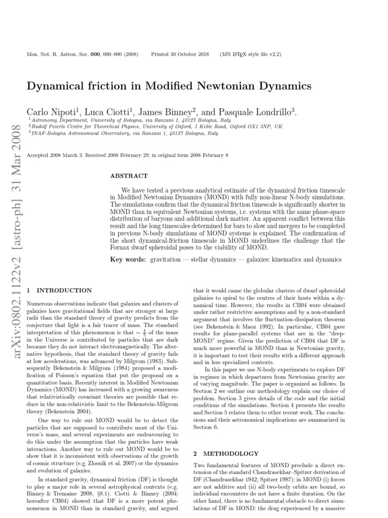 Dynamical Friction In Modified Newtonian Dynamics Pdf Astrophysics Scientific Theories