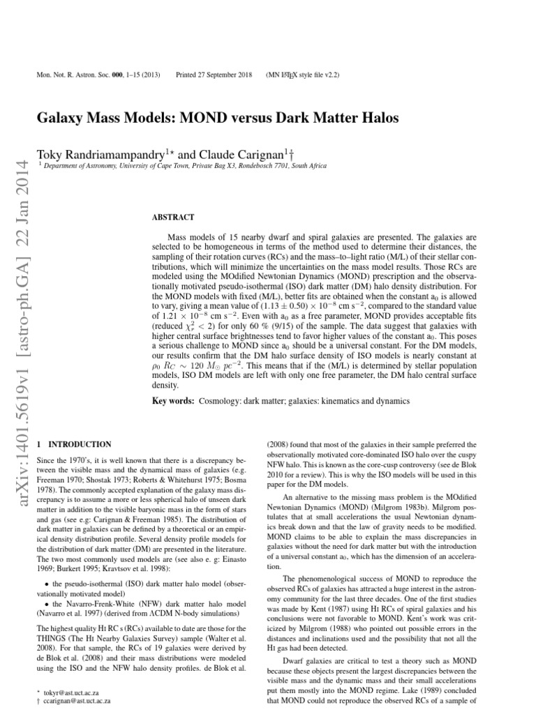 Galaxy Mass Models MOND Versus Dark Matter | PDF | Dark Matter | Galaxy