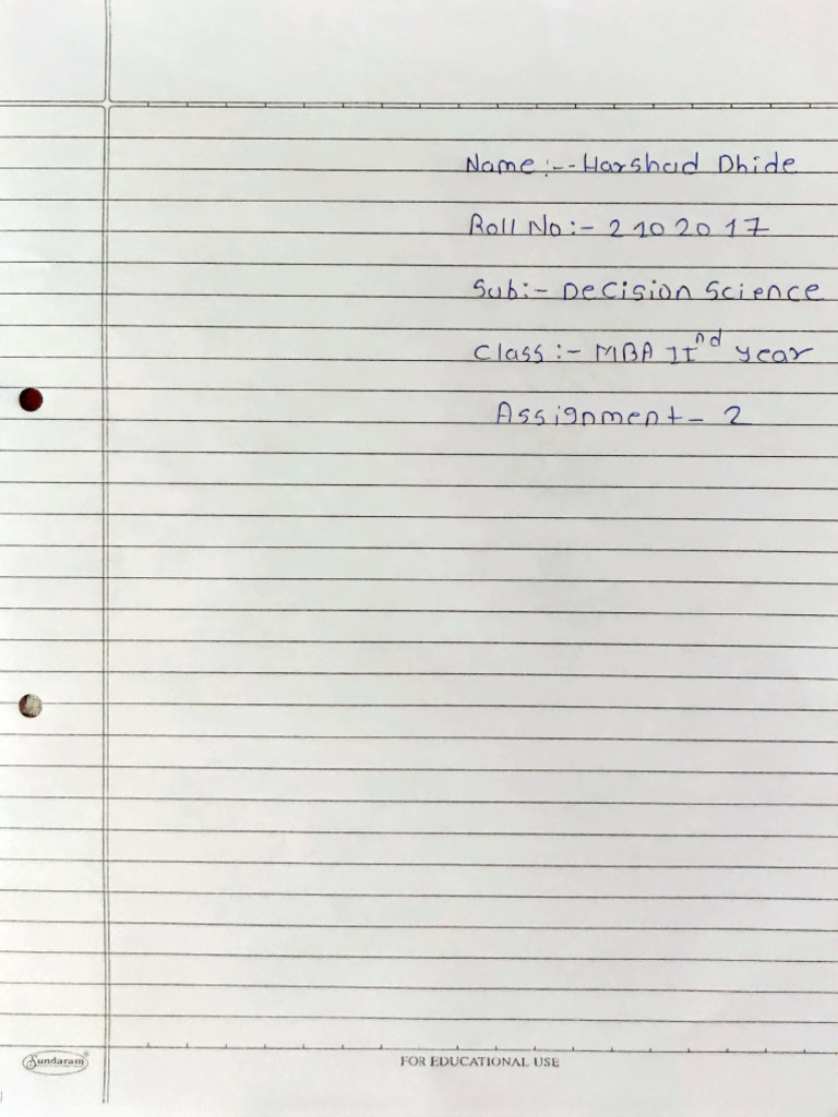 Assignment on Decision Science | PDF