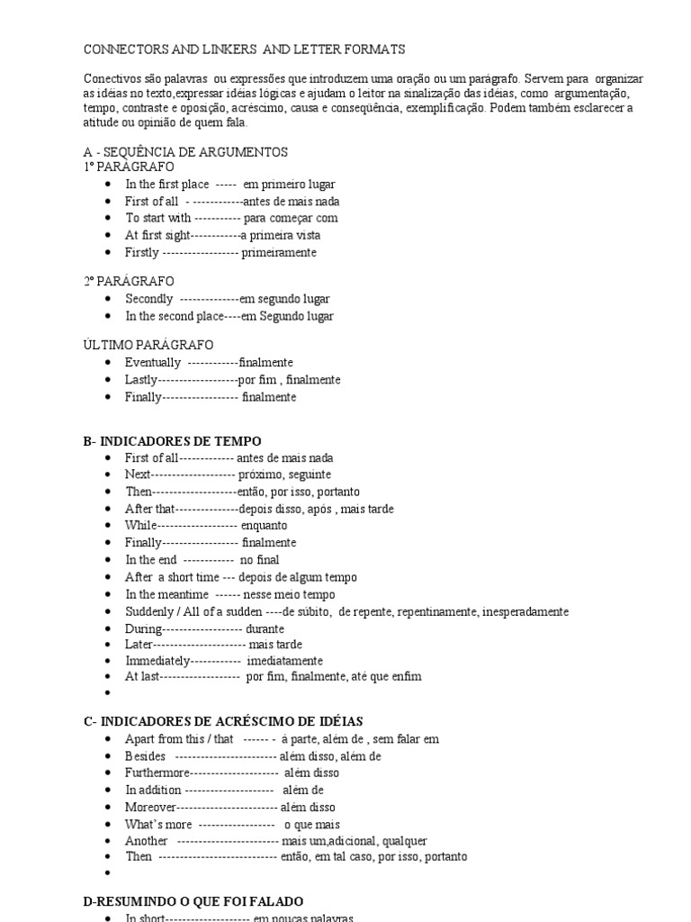 Connectors and Linkers and Letter Formats | PDF | Linguística | Ciência ...