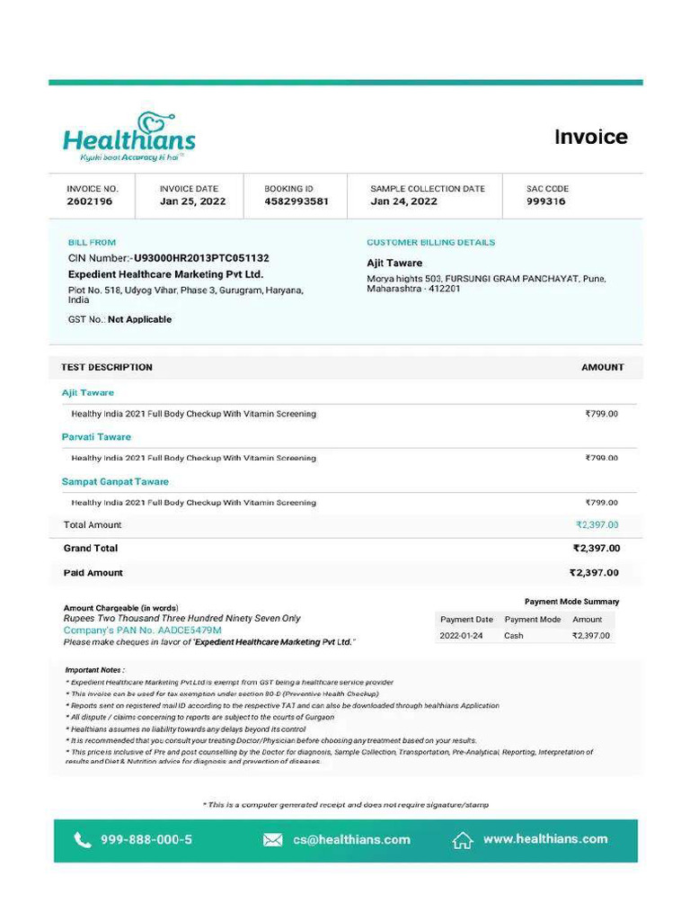 Health Checkup Invoice-Compressed | PDF