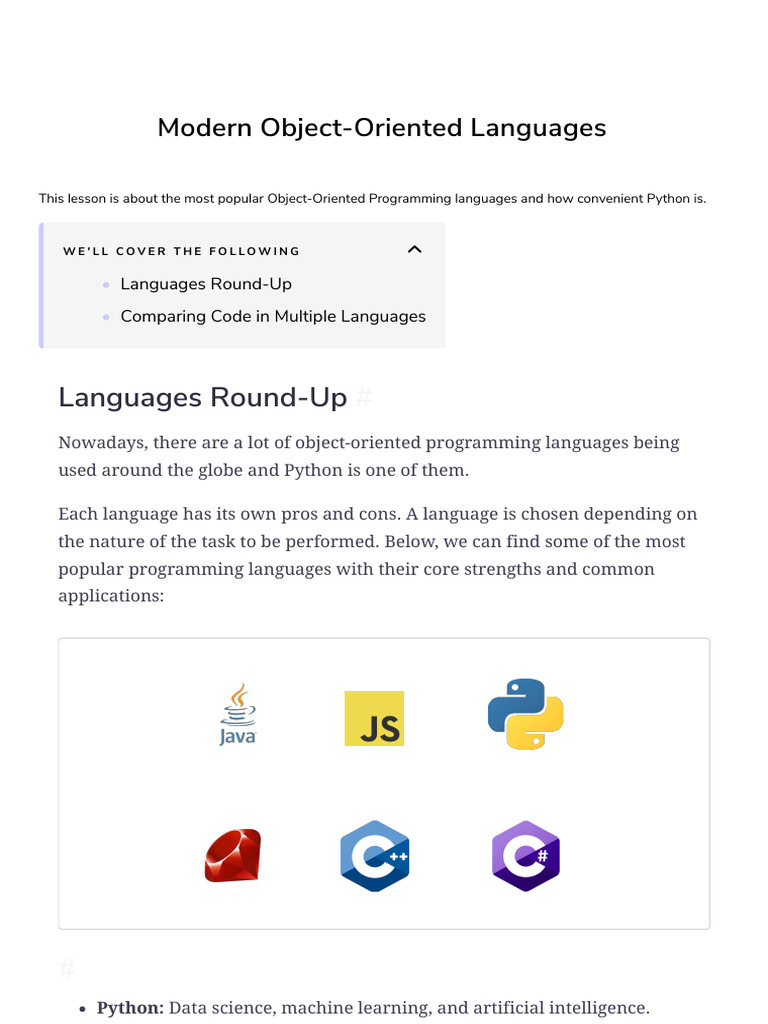 2 Modern Object Oriented Languages Pdf Python Programming Language
