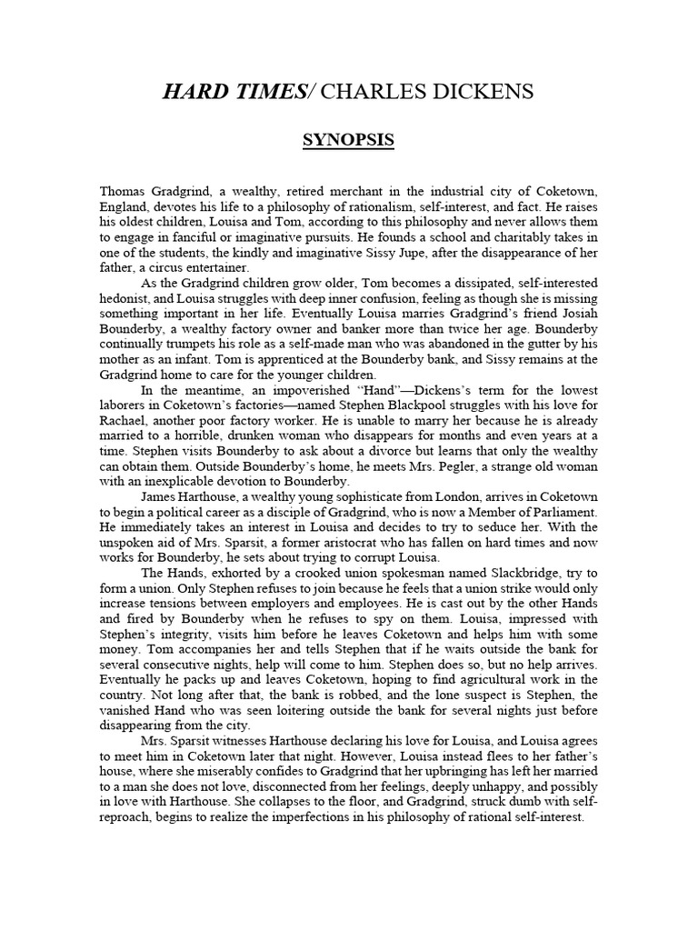 Hard Times by Charles Dickens Summary | PDF